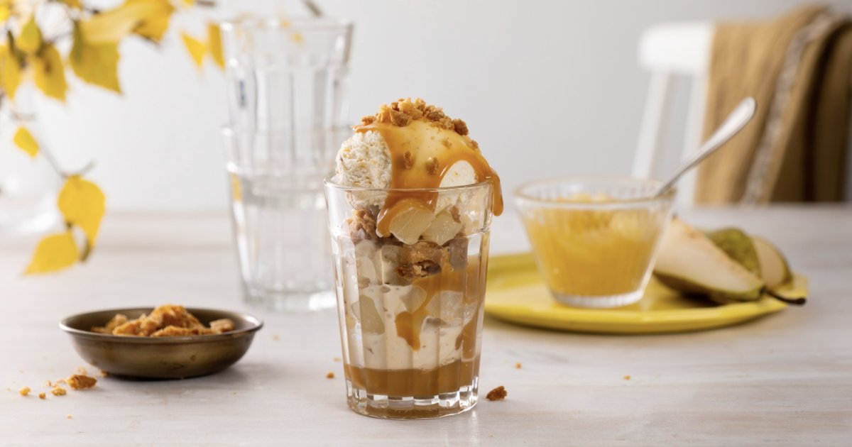Enkel dessert med is og pære - Diplom-is