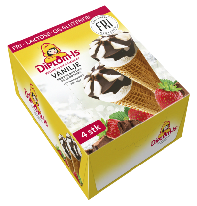 Fri Krone-Is Jordbær og Sjokolade 4 stk - Diplom-is